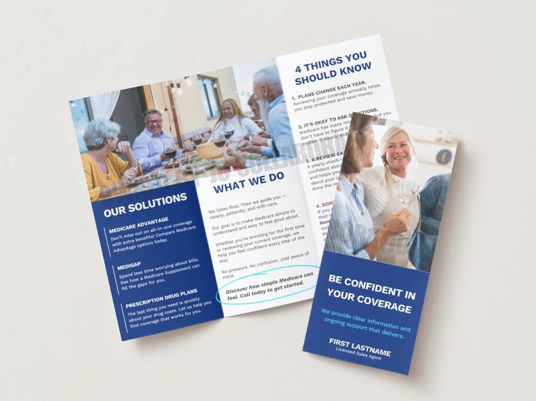 Medicare Agent Tri-fold- Simple Blue Advertisement Tri-fold Marketing ...