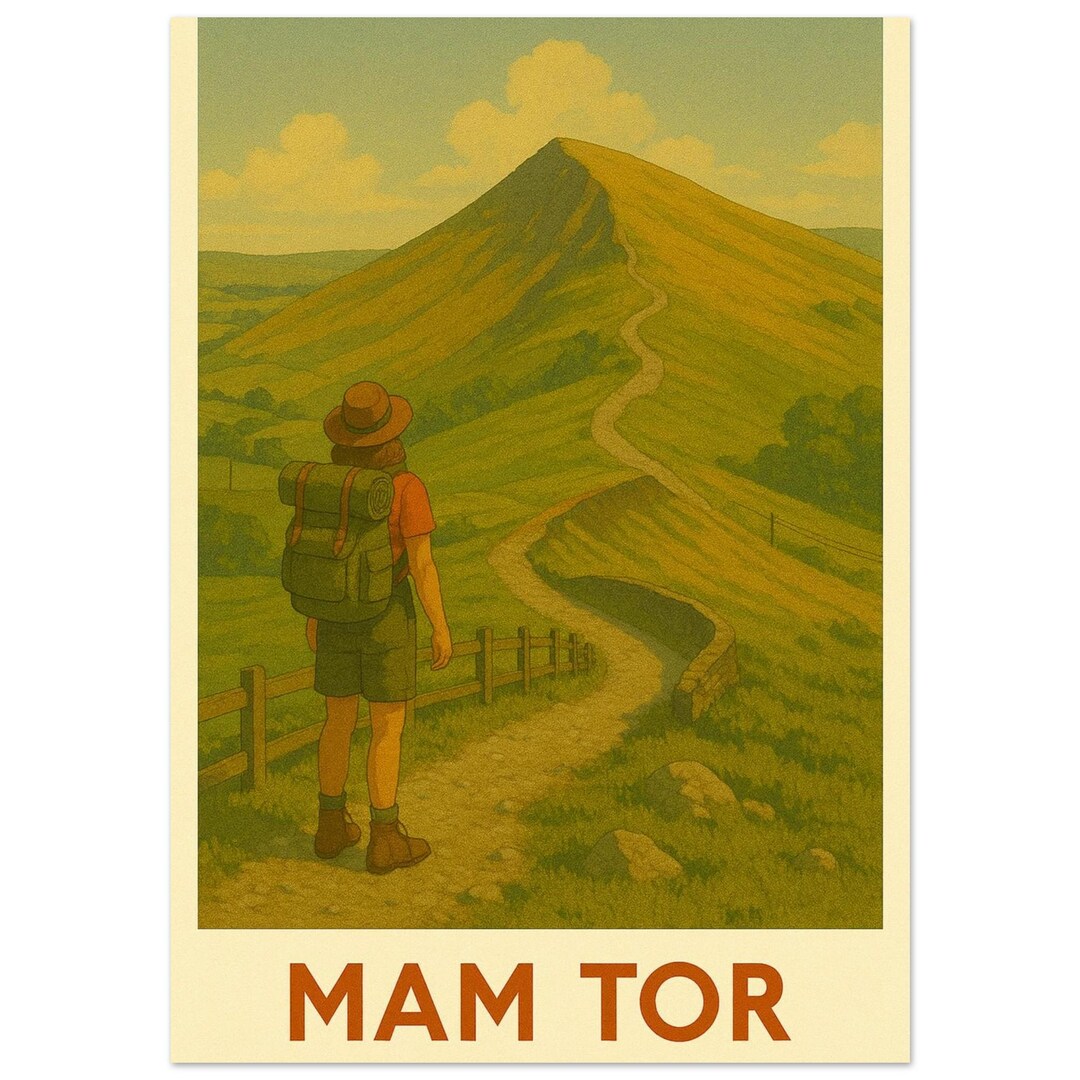 Mam Tor Wall Art Print – Peak District Landmark Travel Poster, A2 A3 A4 ...