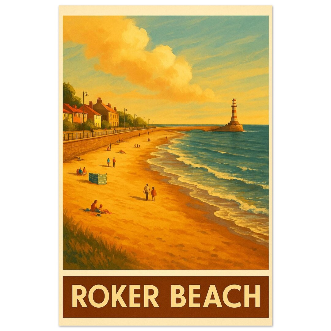 Roker Beach Vintage Travel Poster | Sunderland Seaside Art Print - Etsy UK