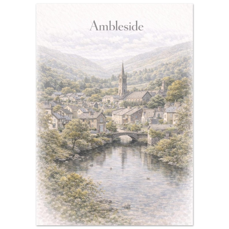 Ambleside Wall Art Print – Cumbria Lake District Town Travel Poster, A2 ...