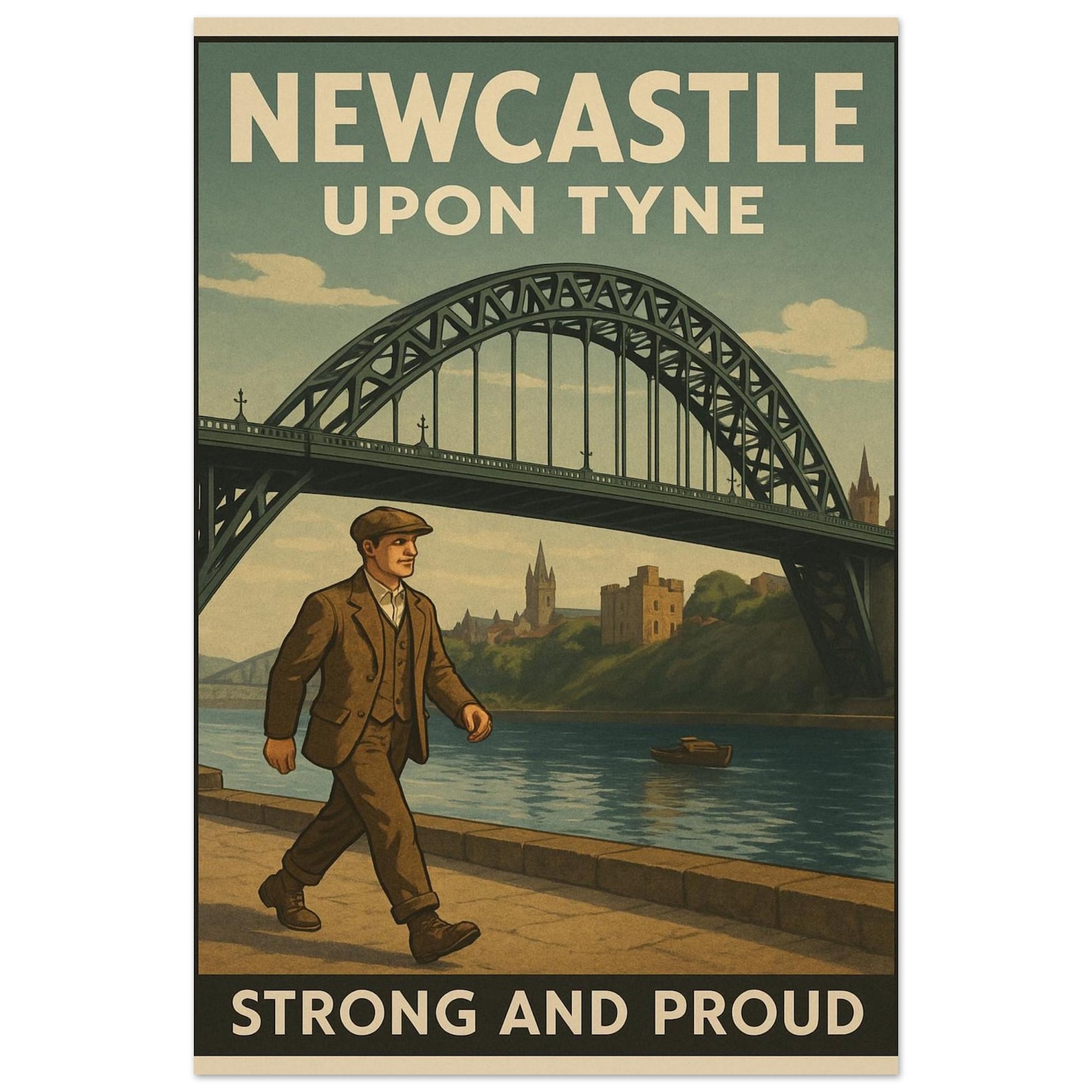 Newcastle Art Print | Vintage Tyne Bridge & Grey Street Illustration - Etsy