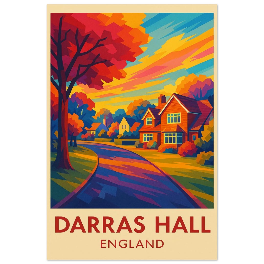 Lámina artística de Darras Hall / Póster de viaje vintage ...
