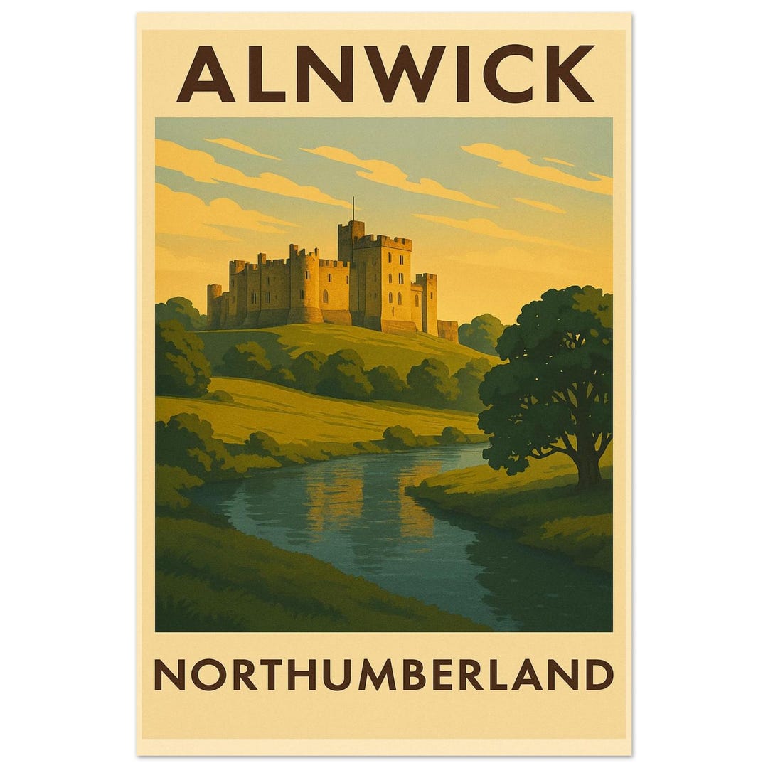 Alnwick Castle Art Print | Vintage Northumberland Travel Poster - Etsy