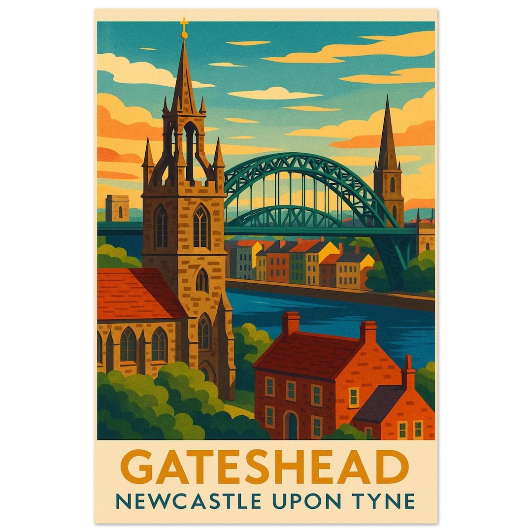 Gateshead Art Print | Vintage Travel Poster, Tyne Bridges - Etsy