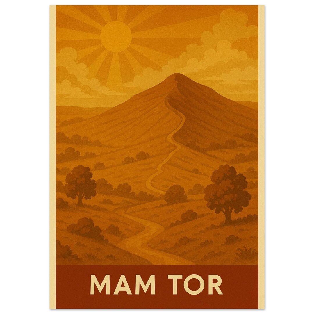 Mam Tor Wall Art Print – Peak District Landmark Travel Poster, A2 A3 A4 ...