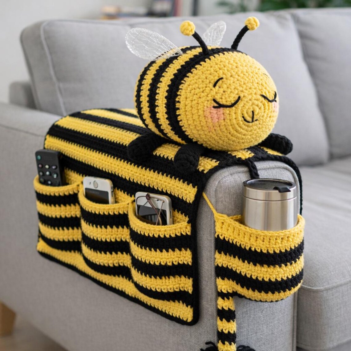 Sofa Organizer Crochet Pattern | Arm Rest Organizer| Bee Home Decor|diy ...