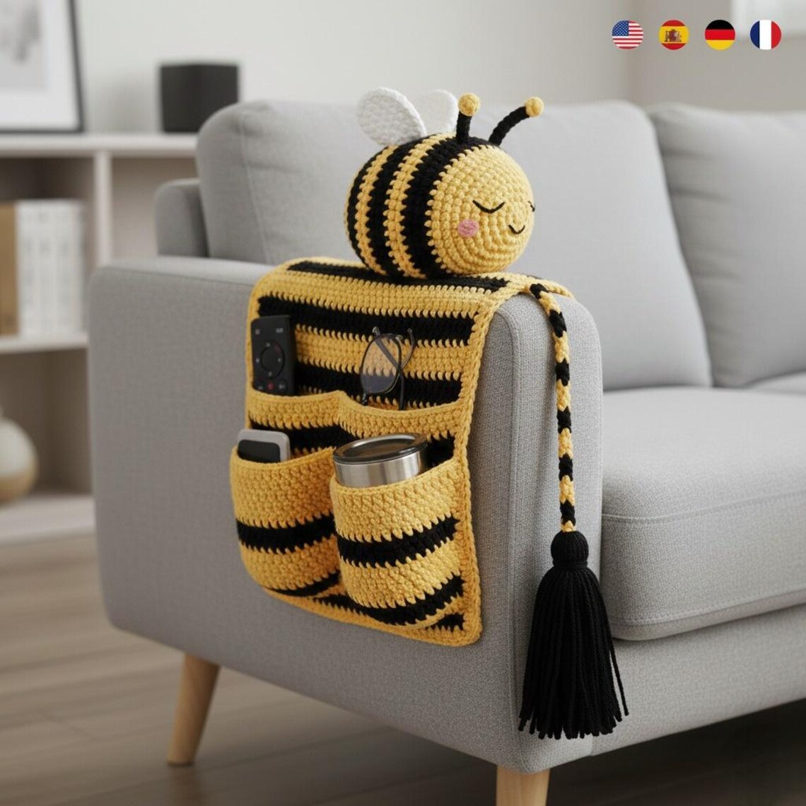 Sofa Organizer Crochet Pattern | Arm Rest Organizer| Bee Home Decor|diy ...