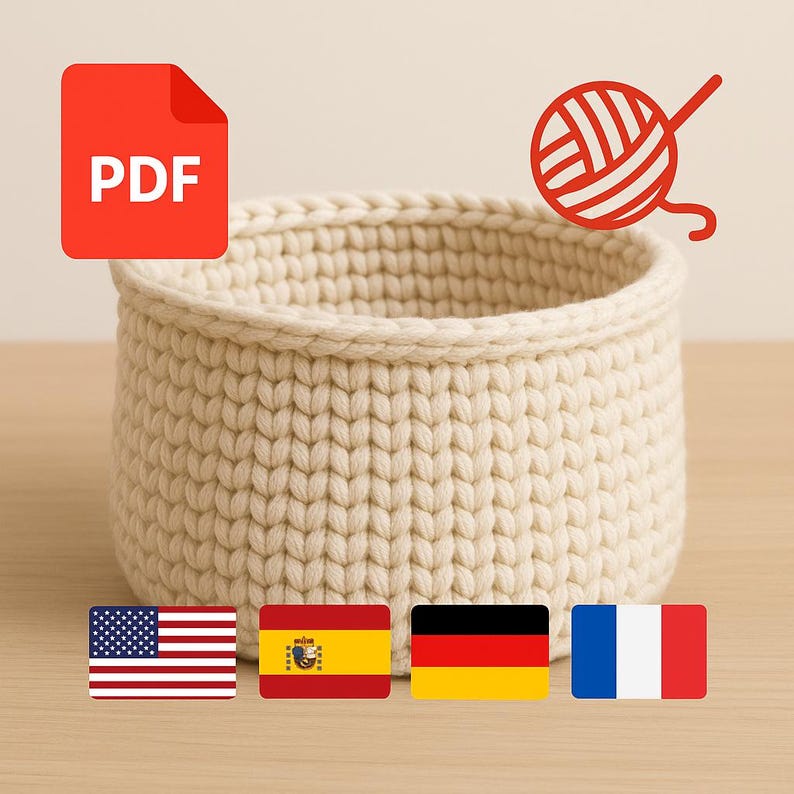Crochet Basket Pattern: DIY Home Decor Organizer (PDF in 4 Languages ...