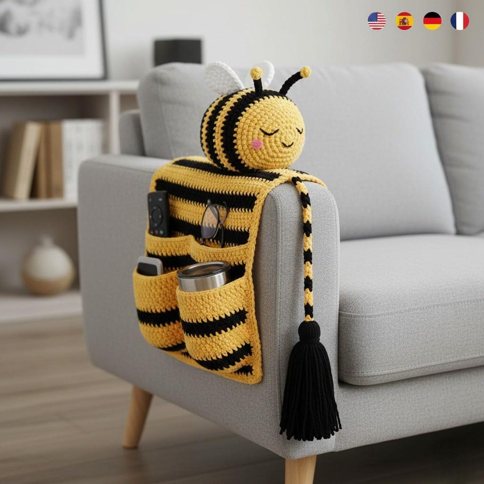 Sofa Organizer Crochet Pattern | Arm Rest Organizer| Bee Home Decor|diy ...