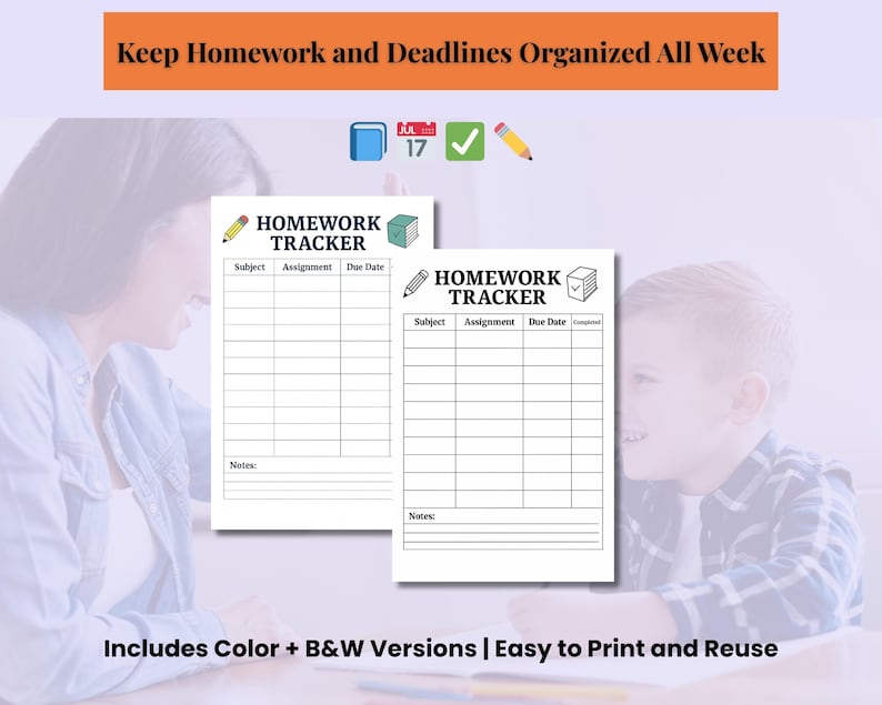 Printable Homework Tracker for Kids | Student Assignment Log ...