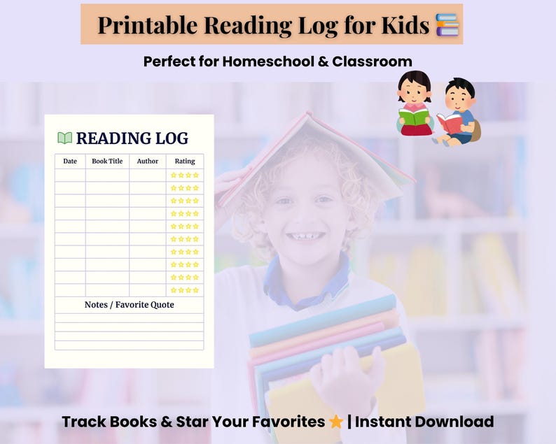Printable Reading Log for Kids | Homeschool Book Tracker | Reading ...