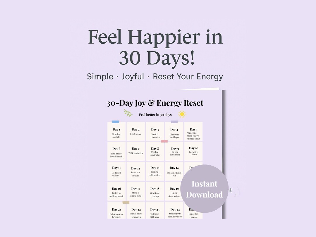 30-day Joy & Energy Reset Challenge • Self Care/ Wellness Printable ...