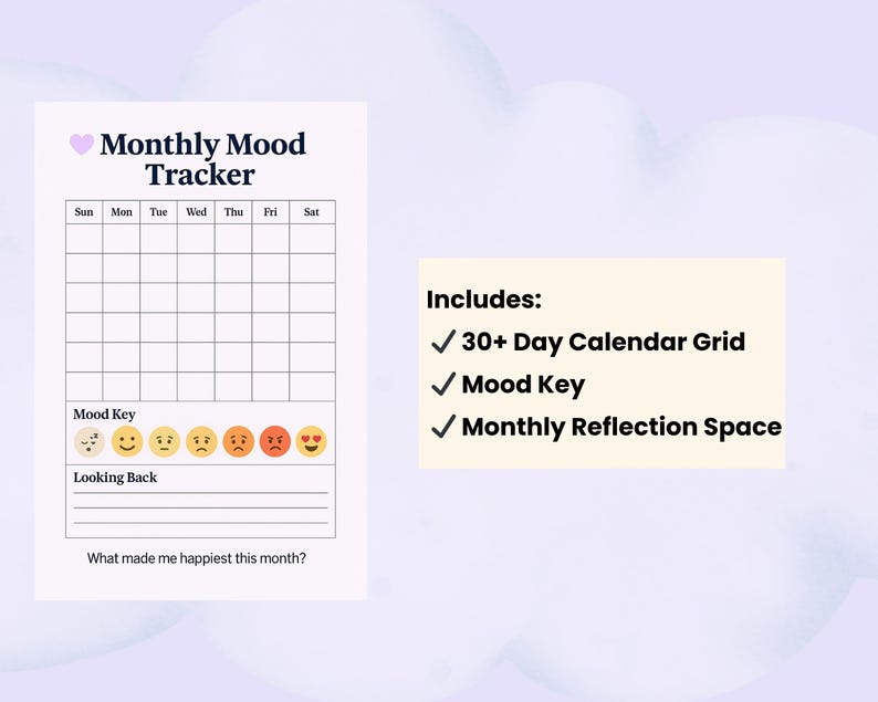 Monthly Mood Tracker Printable: Self-care Journal (PDF Instant Download ...