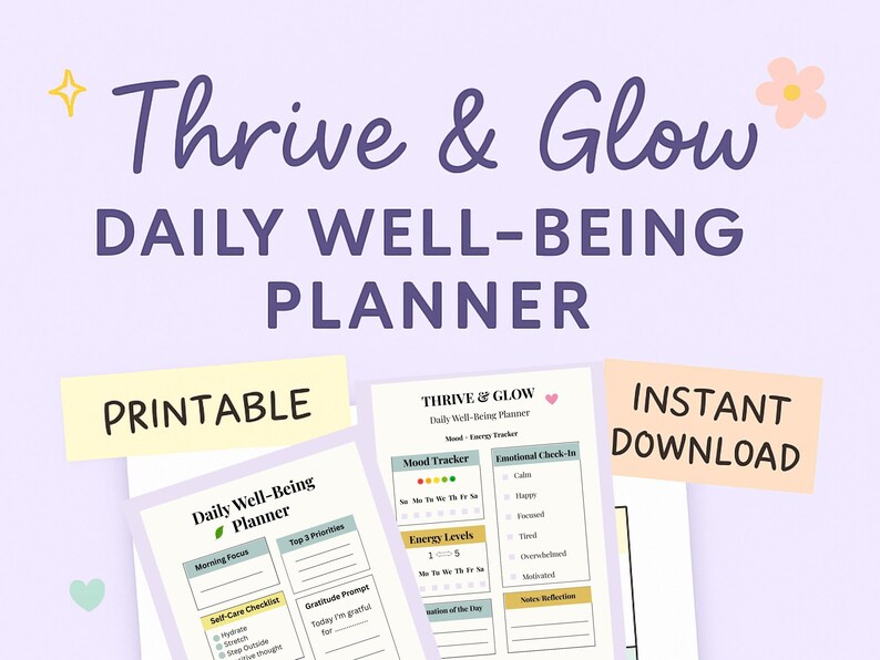 Thrive & Glow Daily Well-being Planner • Simple Self Care Routine ...