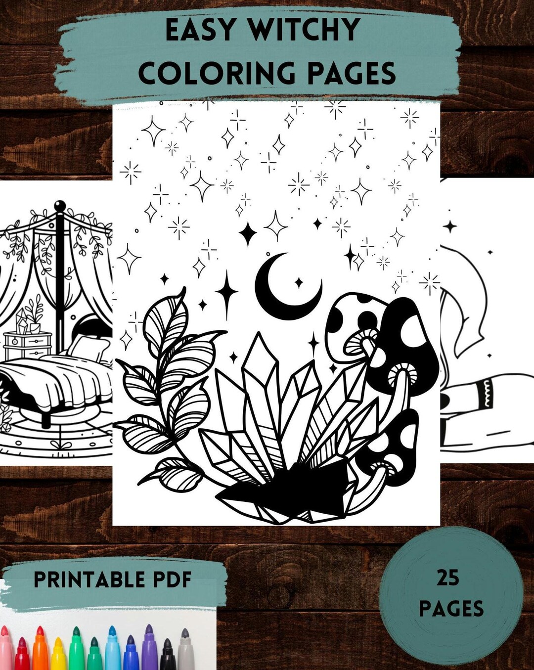 Witchy Coloring Pages Printable - Gothic Witch, Occult & Magical Adul ...