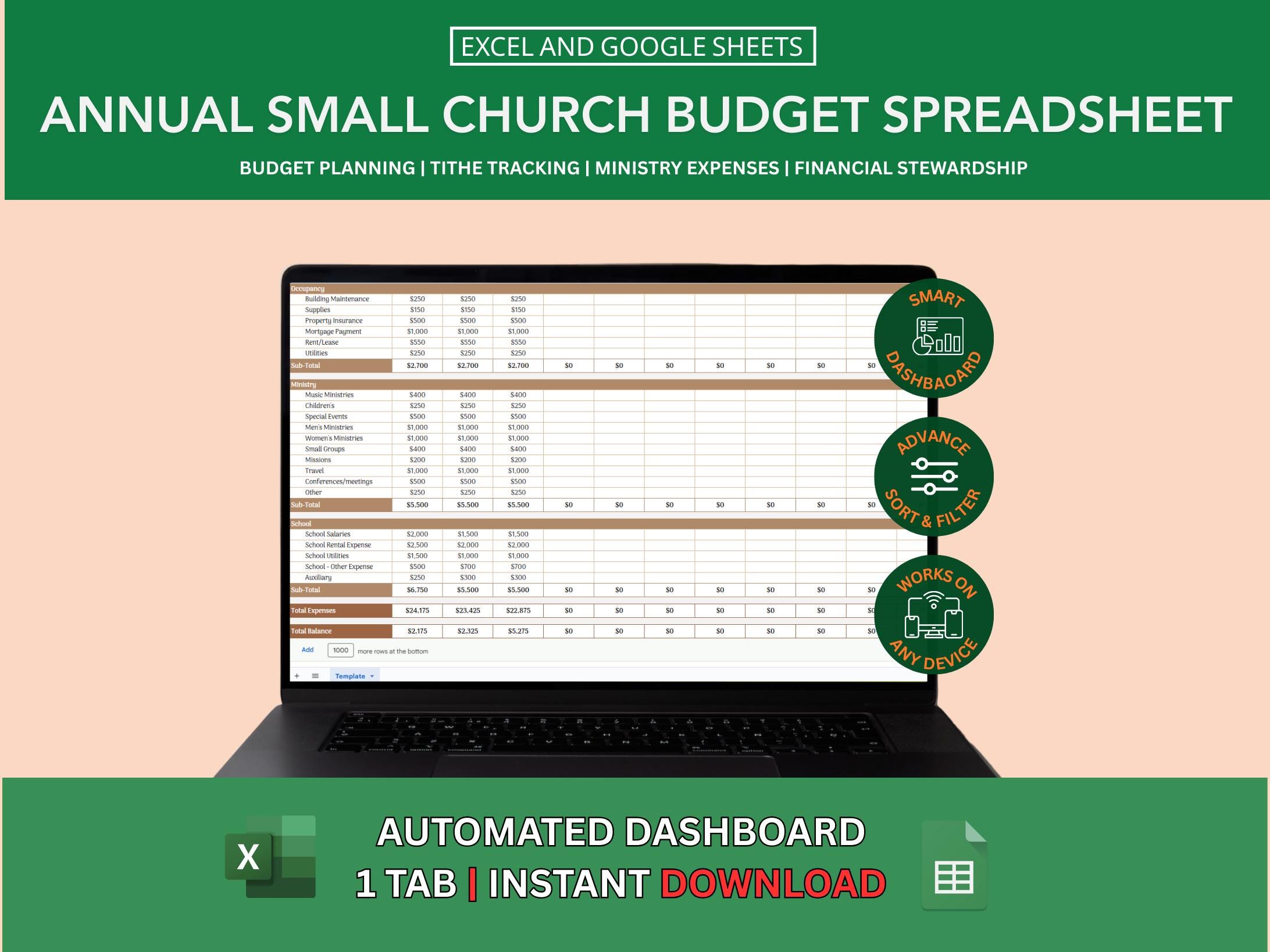 Church Budget Spreadsheet Excel | Google Sheets Annual Financial ...