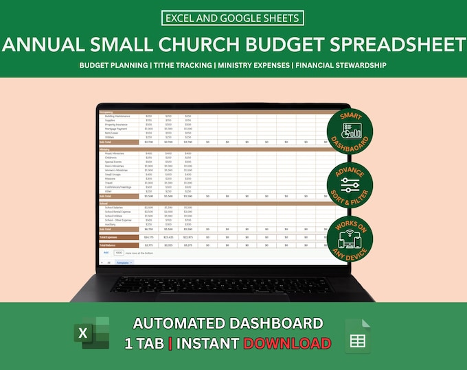 Church Budget Spreadsheet Excel | Google Sheets Annual Financial ...