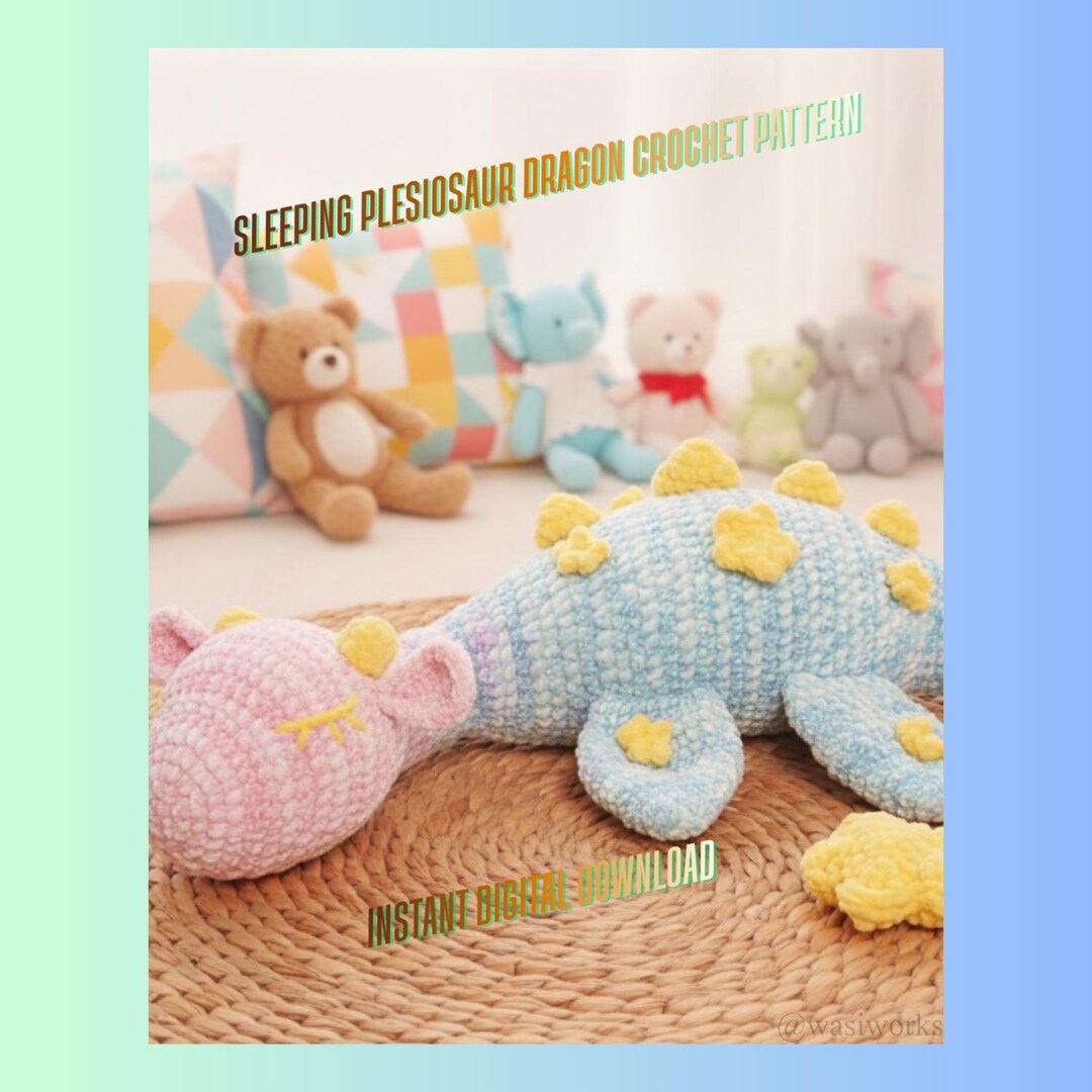 Sleeping Plesiosaur Dragon Crochet Pattern, Adorable Amigurumi Dragon ...