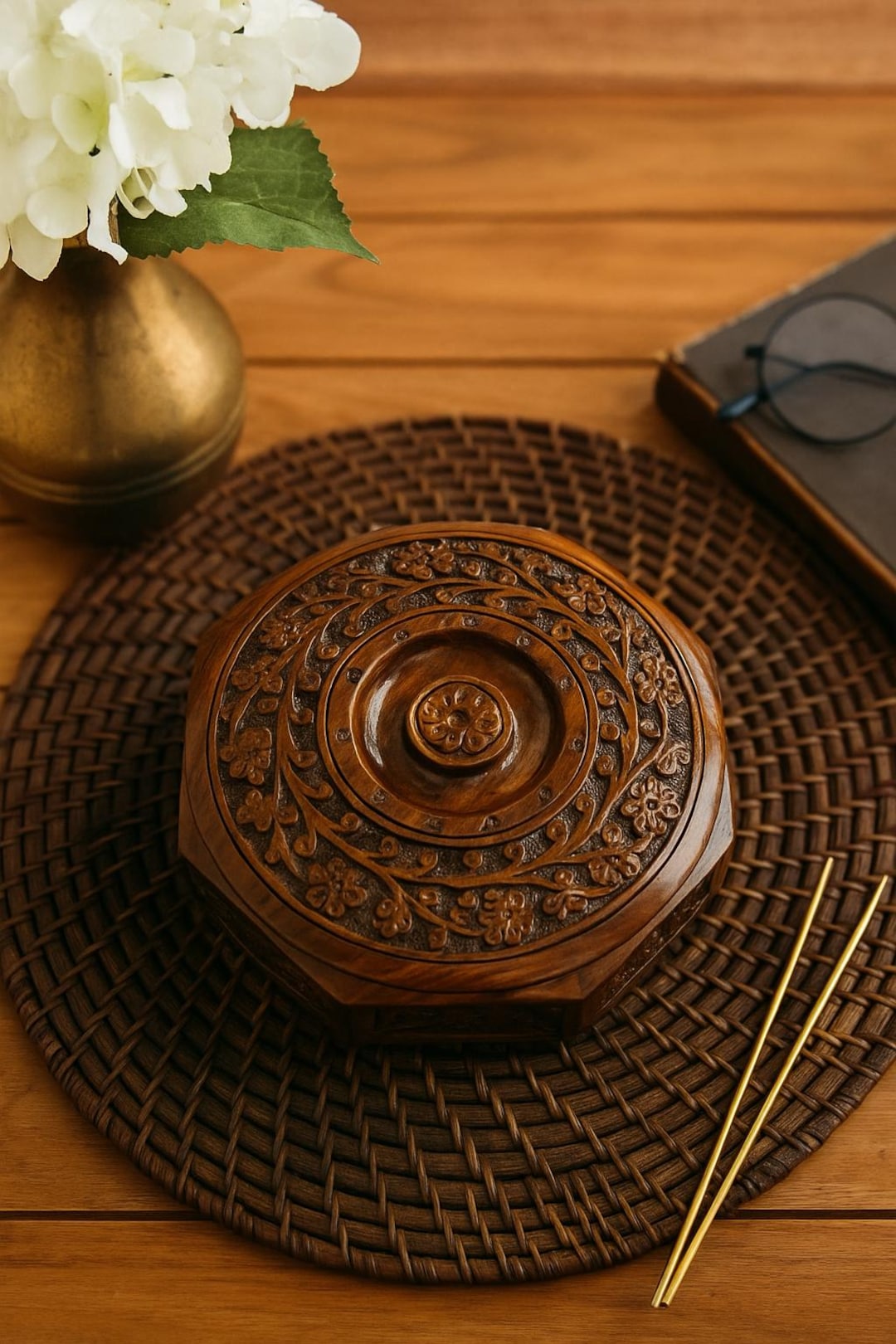 Wooden Chapati Box | Handmade Roti Box With Lid | Indian Roti Dabba ...