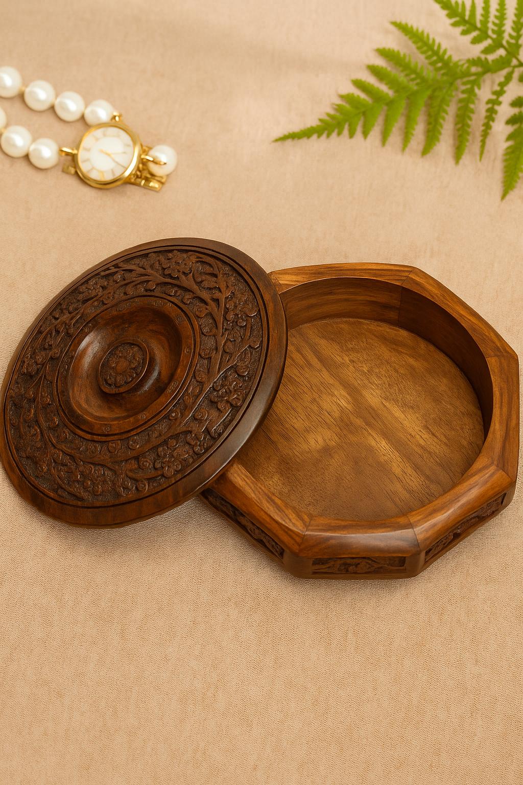 Wooden Chapati Box | Handmade Roti Box With Lid | Indian Roti Dabba ...