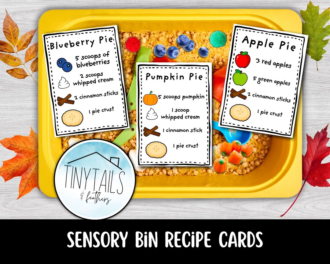 Fall Pie Recipe Cards: Apple, Pumpkin, Blueberry Sensory Bin (PDF ...