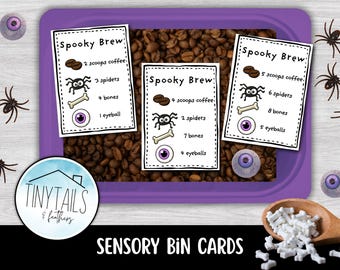 Witches Brew Sensory Bin Recipe Cards: Spooky Halloween Kids Activity ...