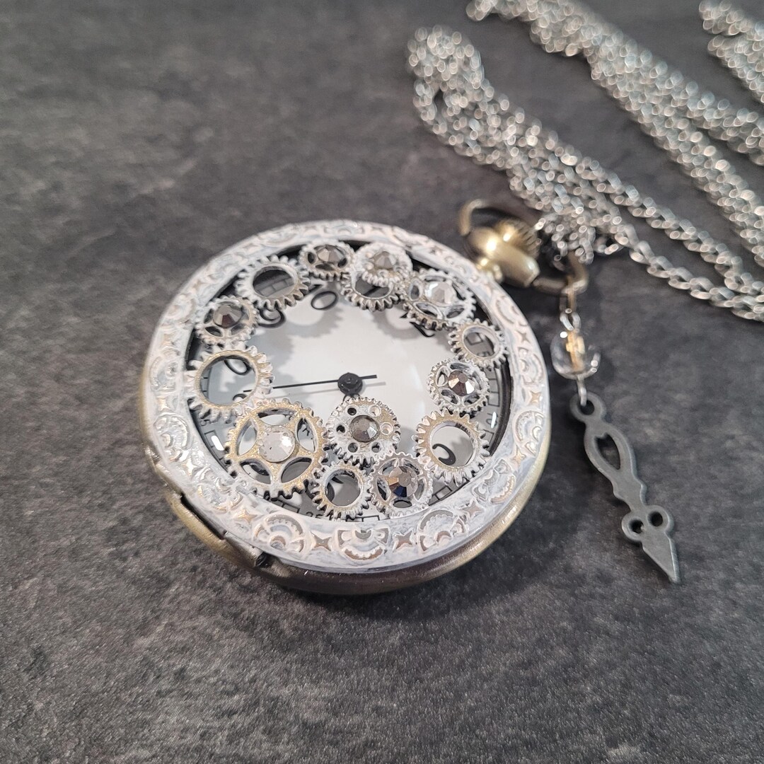 Steampunk Bronze and Silver Hand Painted Patina Clock Cog Gears Pendant ...