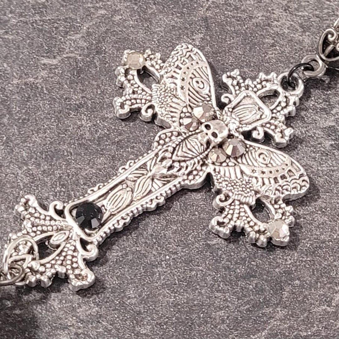 Gothic Steampunk Silver Skull Moth Filigree Cross Jesus Christian ...