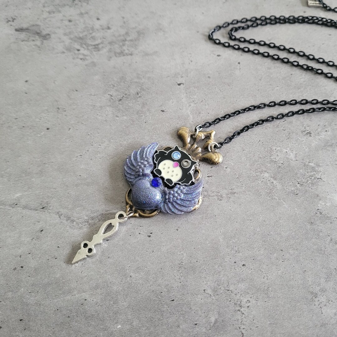 Touch #2 - Gothic Steampunk Filigree Owl Clock Hand Gear Enamel Charm ...