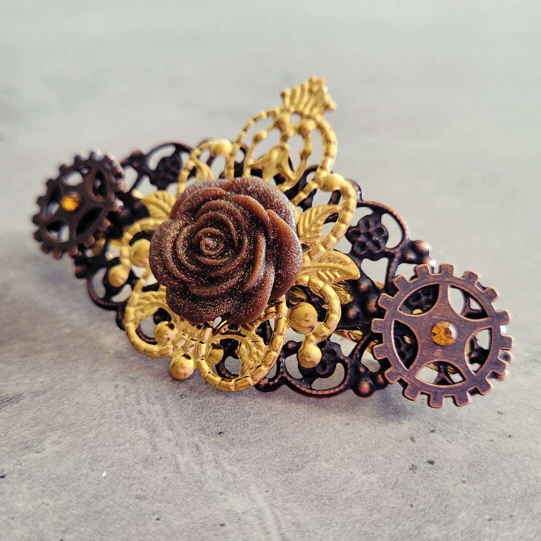 Gothic Steampunk Copper Golden Brown Filigree Hair Accessory With Gear ...