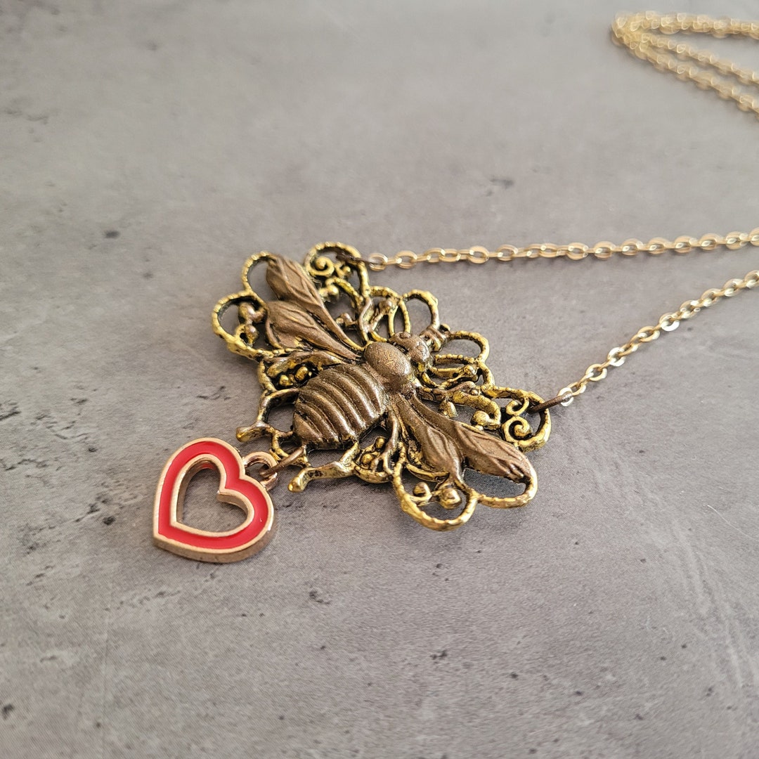 Gothic Steampunk Bee Insect and Heart Filigree Charm Pendant Necklace ...