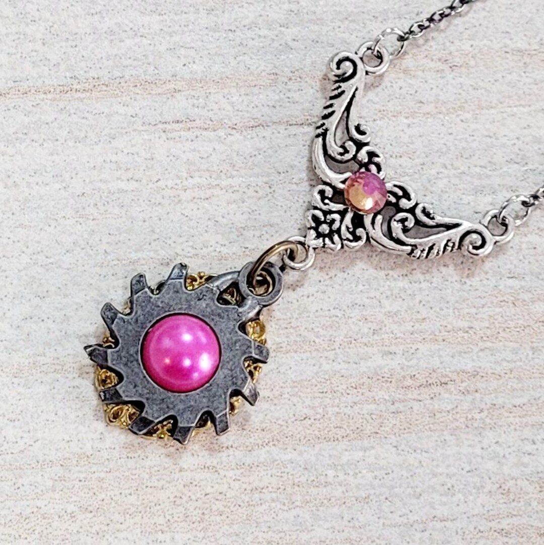 Gothic Steampunk Romantic Filigree Clock Cog Gear Chain Charm Pendant ...