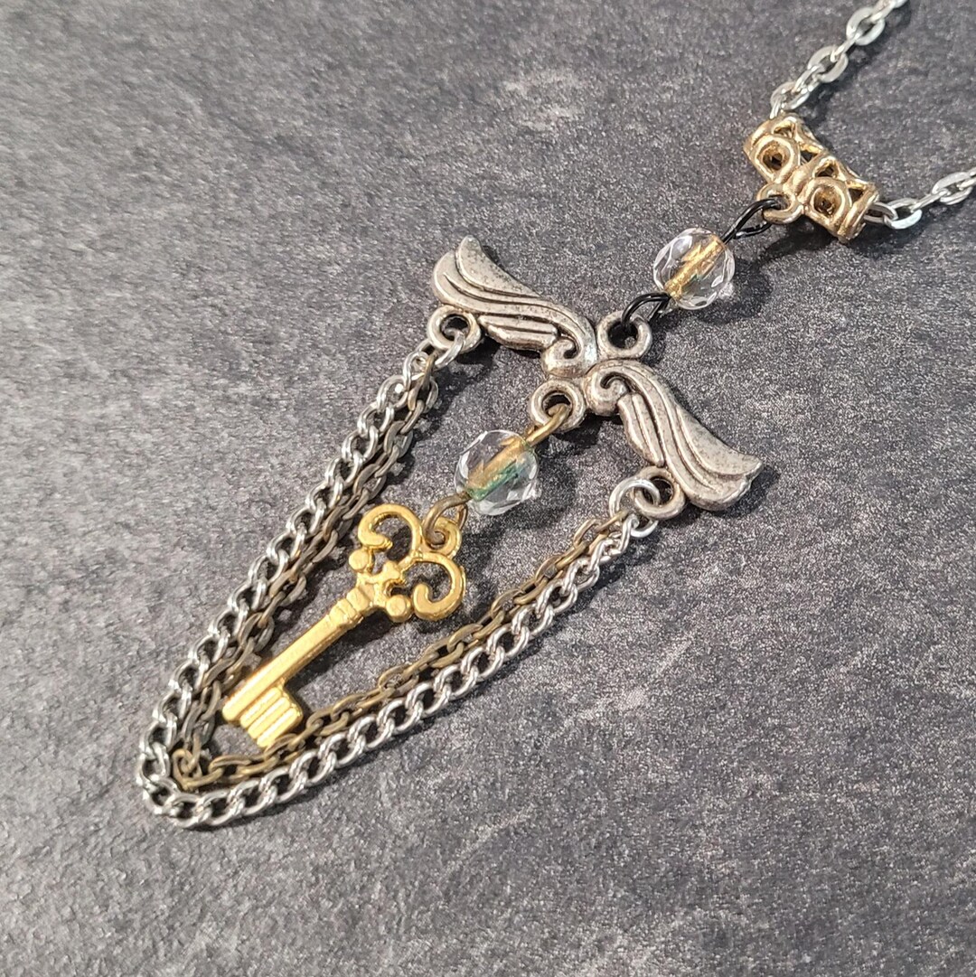 Gothic Steampunk Chains and Key Filigree Charm Pendant Necklace - Etsy