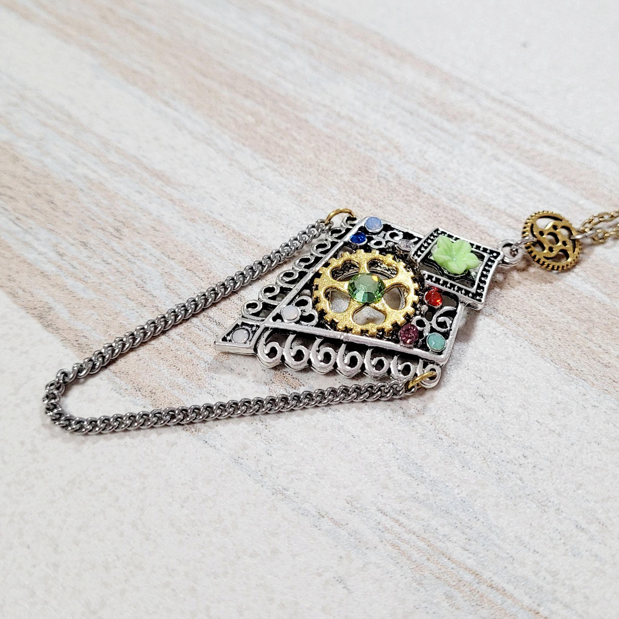 Gothic Steampunk Filigree Clock Cog Gears Flowers and Crystals Chain ...