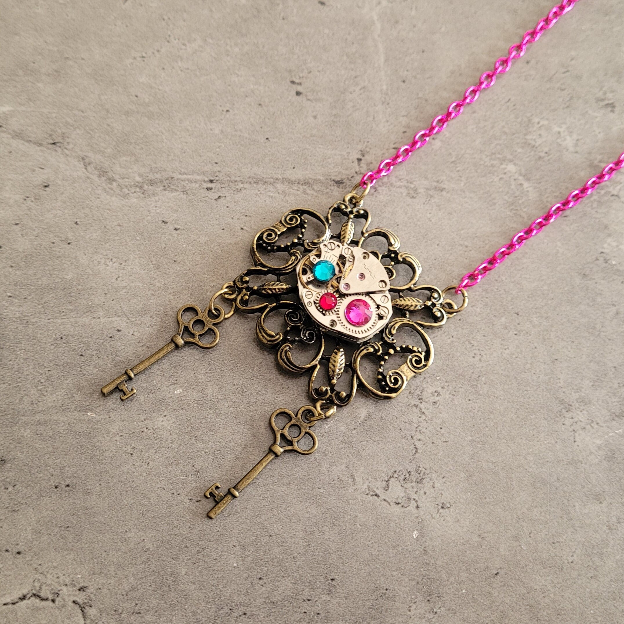 Gothic Steampunk Boho Filigree Bronze Crystals Key Gear Watch Clock ...