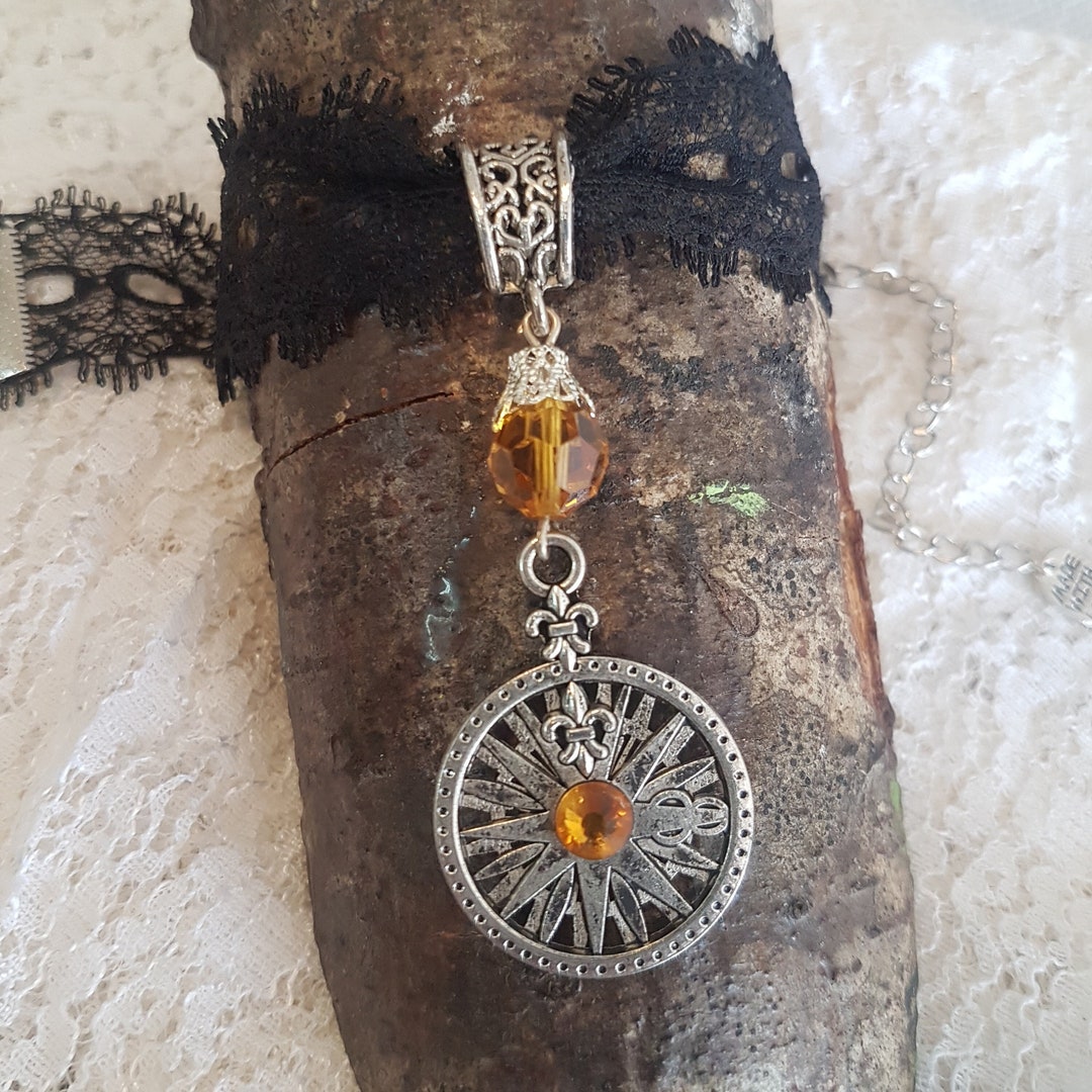 Gothic Steampunk Real Wind Compass Rose Charm Pendant Lace Choker - Etsy