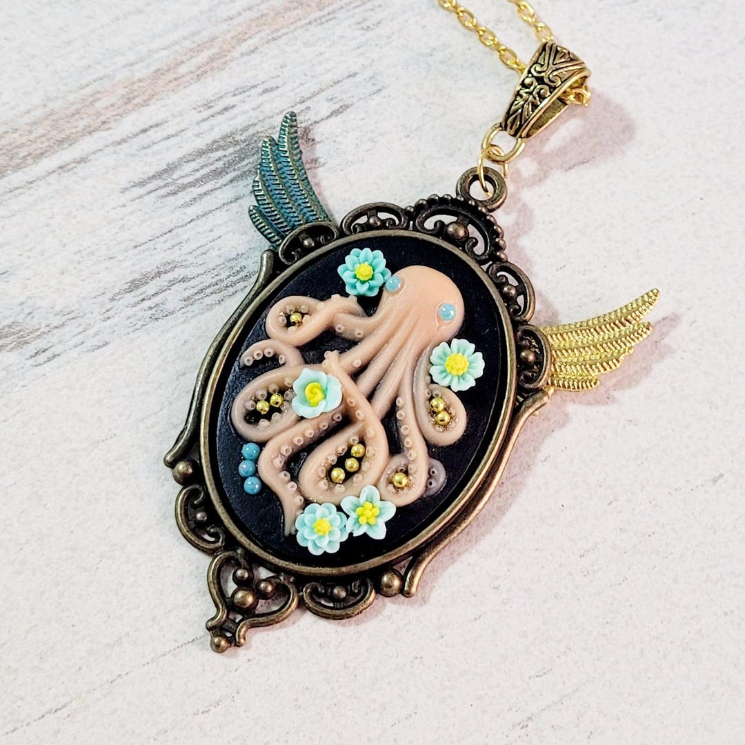 Gothic Steampunk Nautical Floral Sea Octopus With Wings Filigree Charm ...