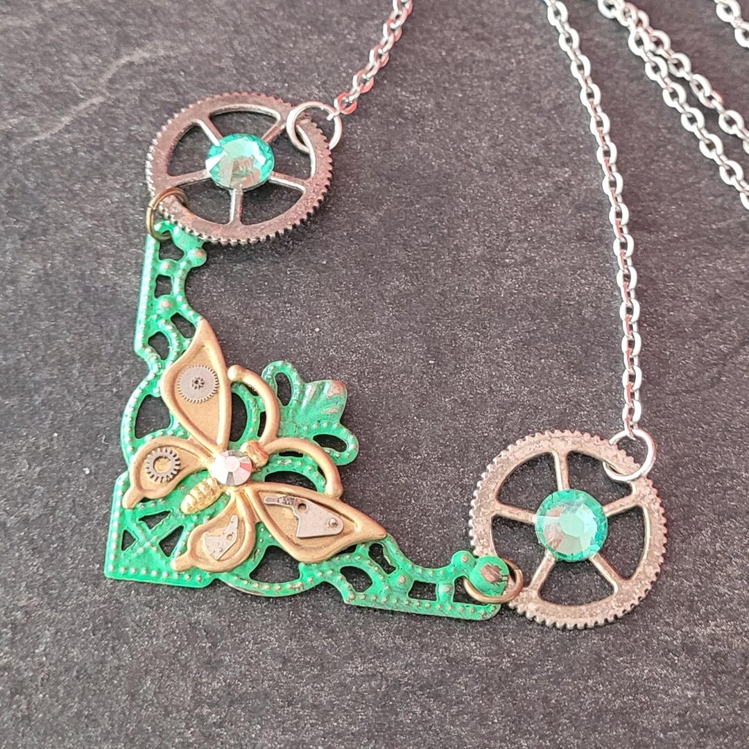Gothic Steampunk Golden Butterfly Clock Cog Gear Filigree Charm Pendant ...