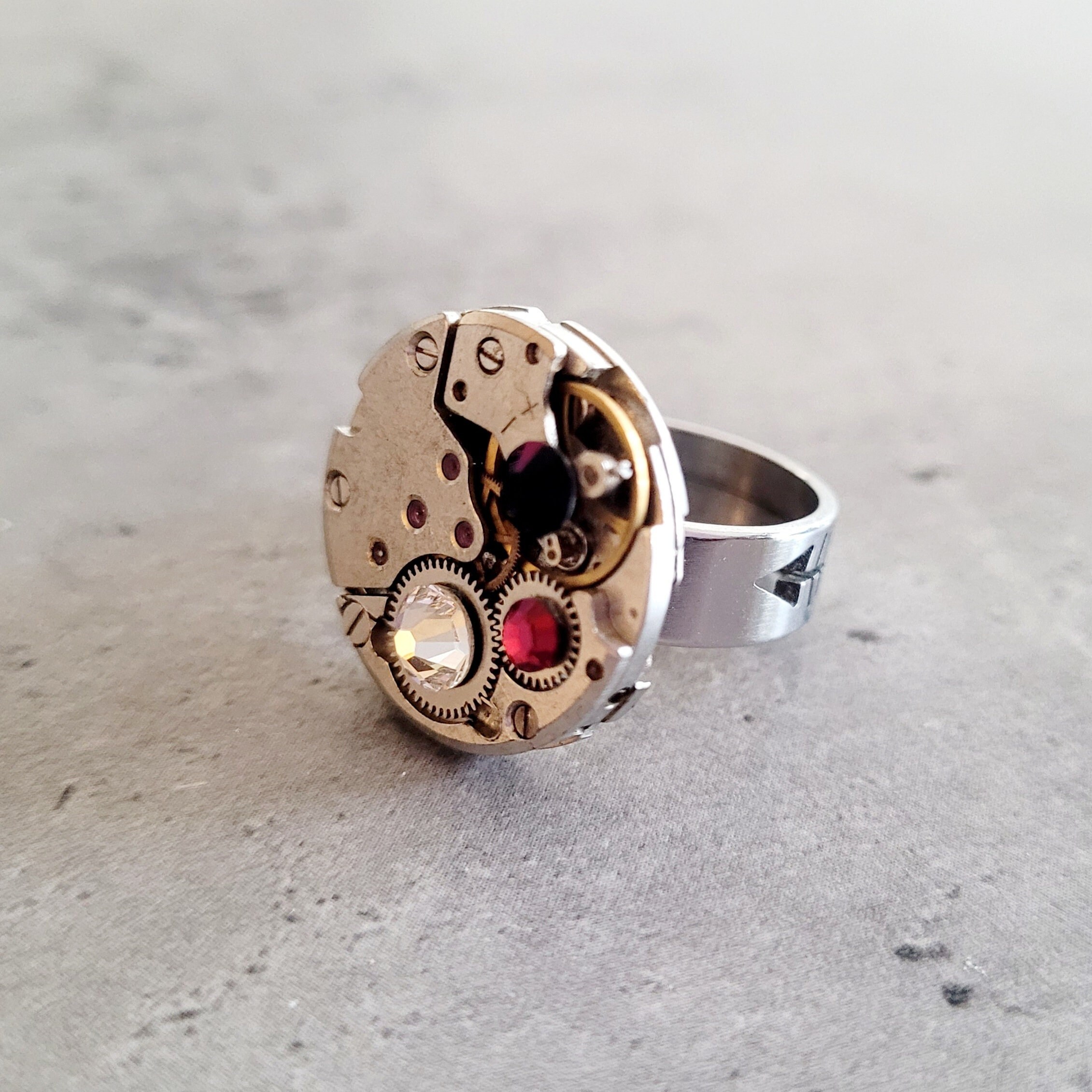 Gothic Steampunk Swarovski Crystal Clock Gear Mechanism Size 5 Ring - Etsy