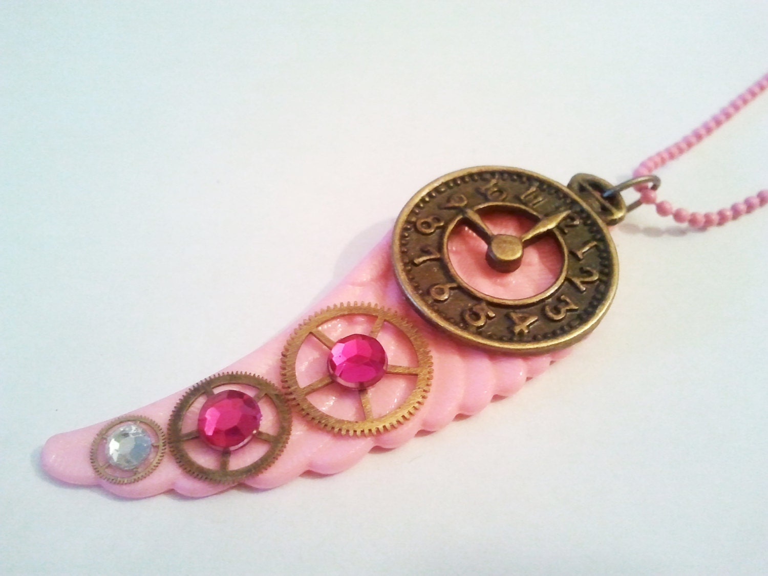 Original Steampunk Pink Feather Clock Dial Gear Charm Cool Emo - Etsy