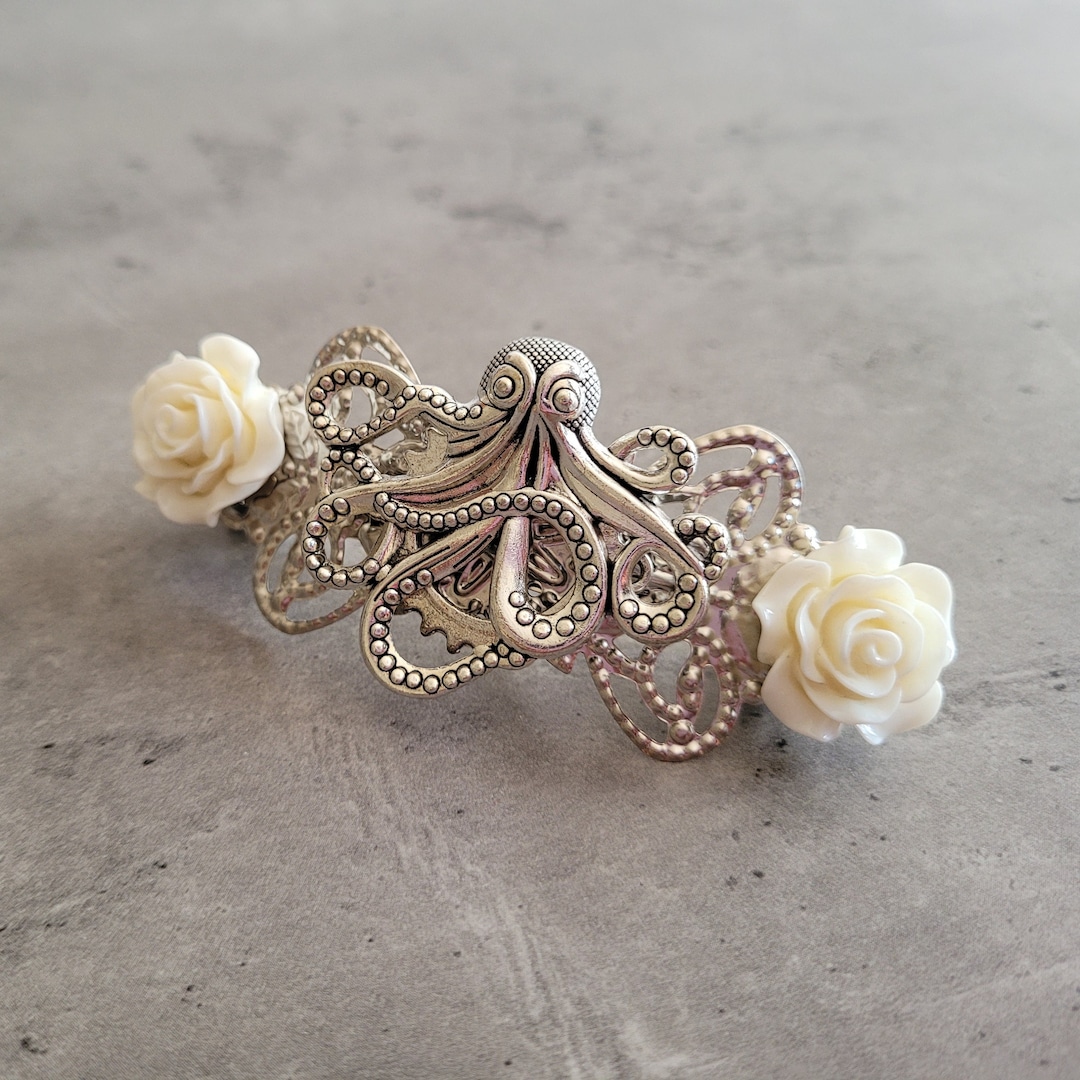 Silver and White Octopus Sea Nautical Clock Cog Gear Bridal - Etsy