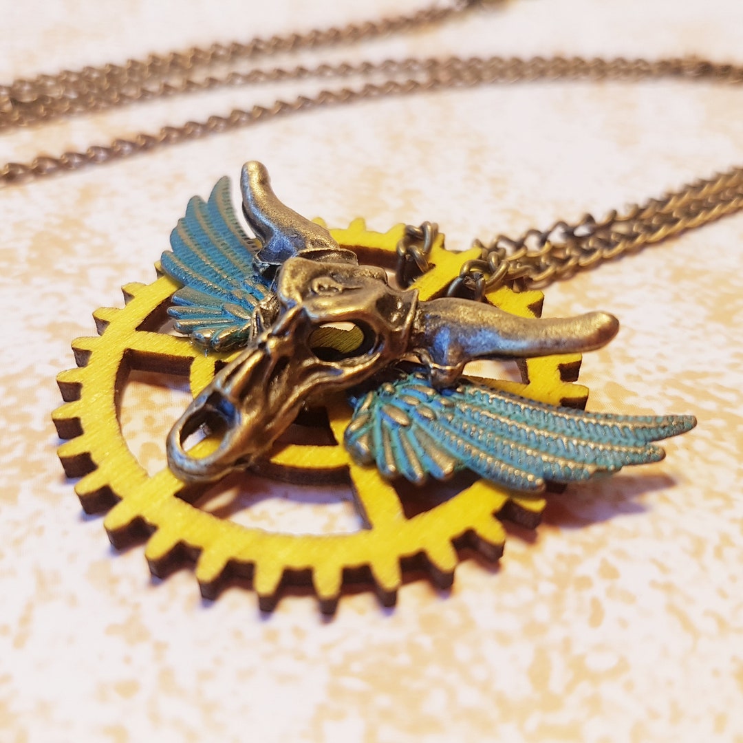 Gothic Ox Bull Skull With Steampunk Filigree Cog Gear Charm Pendant ...