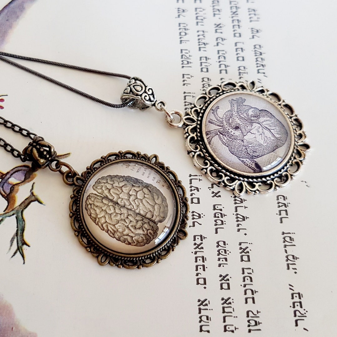 Gothic Steampunk Human Brain Heart Glass Cabochon Charm Pendant ...
