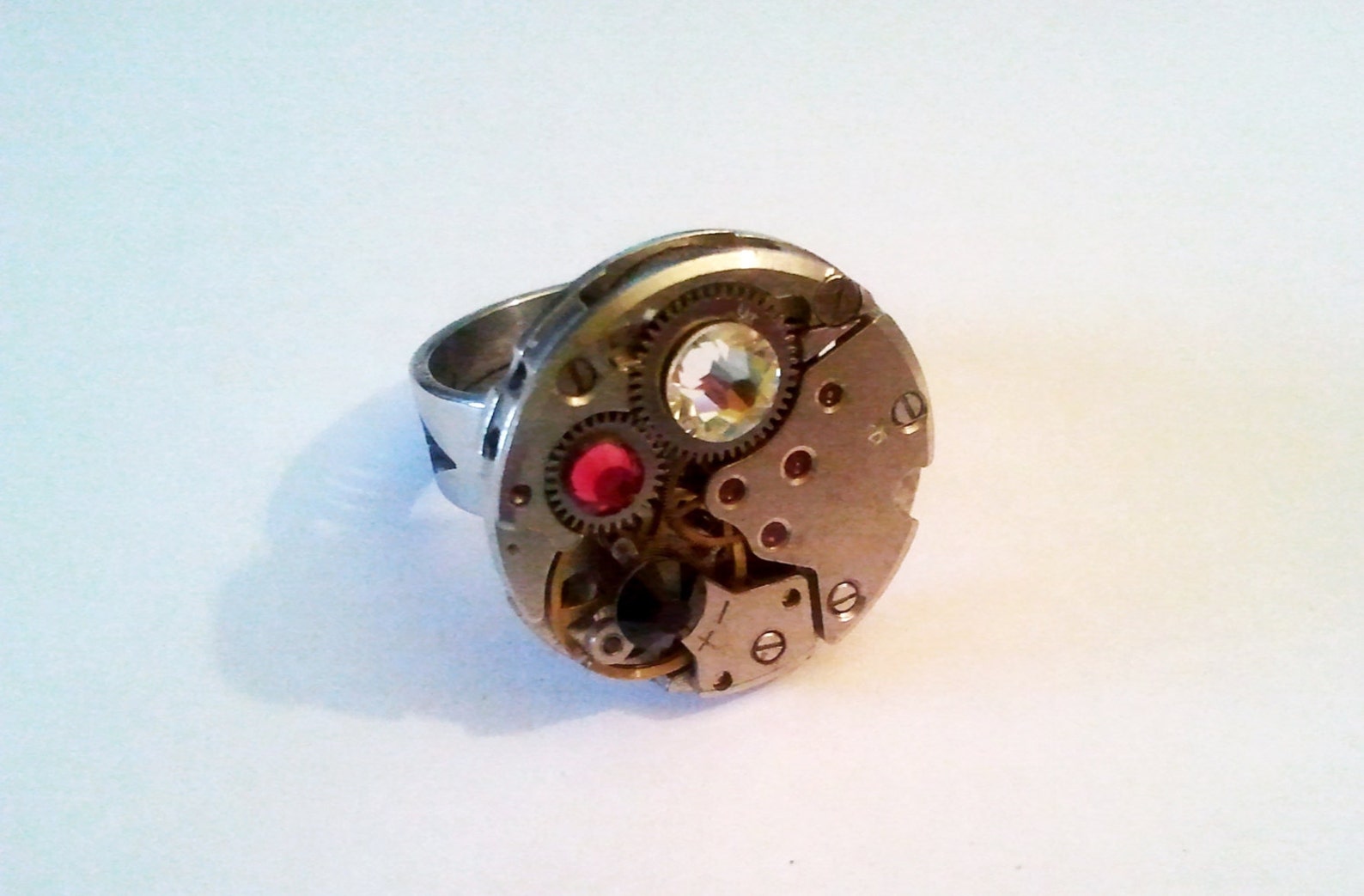 Gothic Steampunk Swarovski Crystal Clock Gear Mechanism Size 5 Ring - Etsy