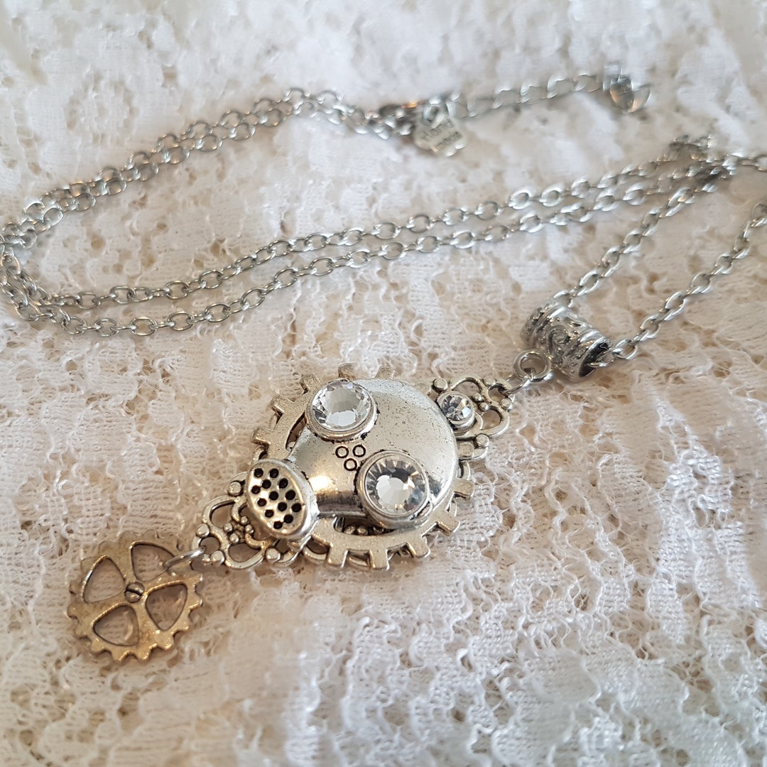 Gothic Steampunk Gas Mask Cog Gear Filigree Charm Pendant Necklace - Etsy