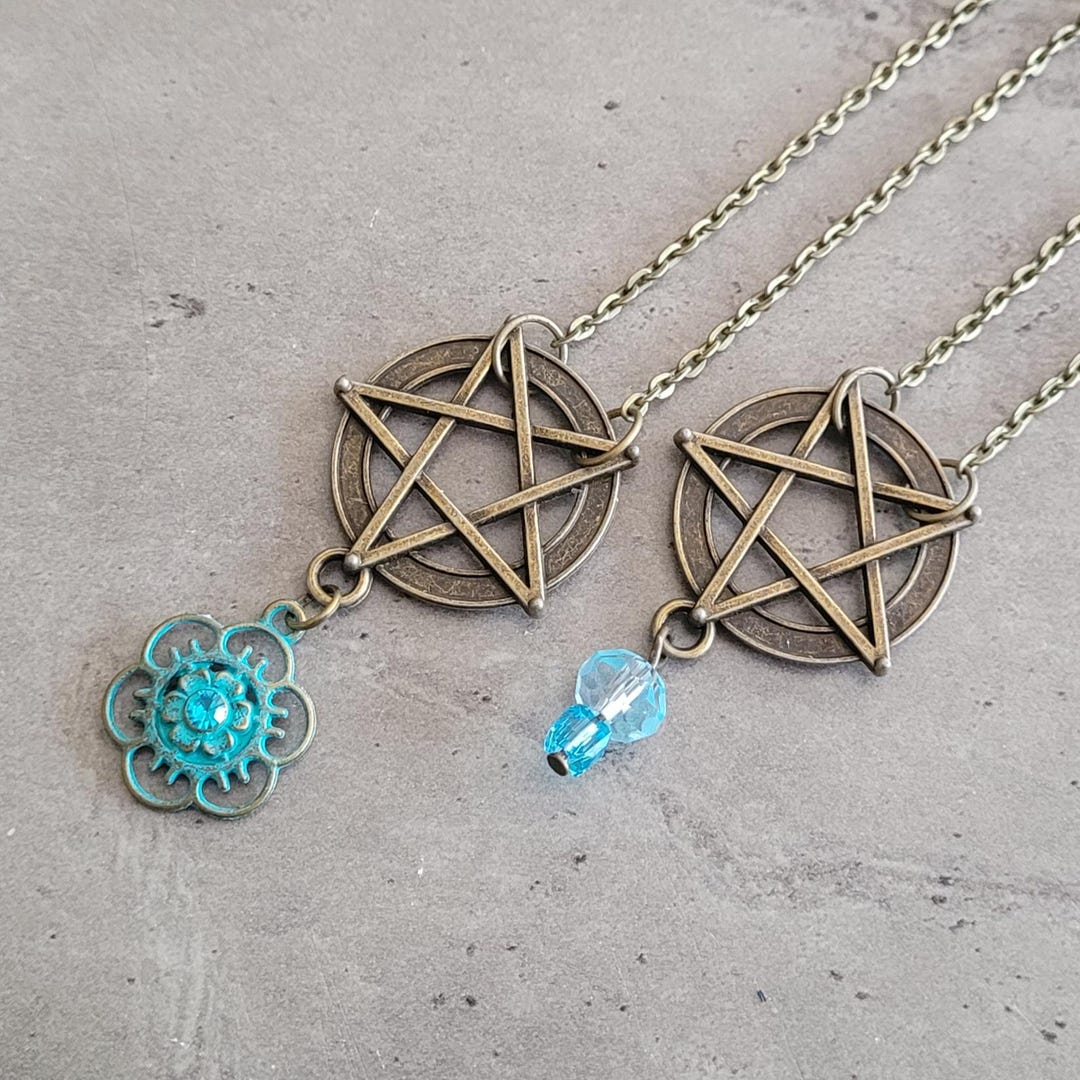 Gothic Rock Punk Bronze Green Patina Pentagram Beads Steampunk Charm ...