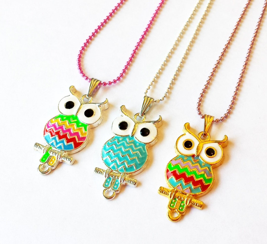 Colorful Pretty Owls Enamel Charm Pendant Necklace - Etsy