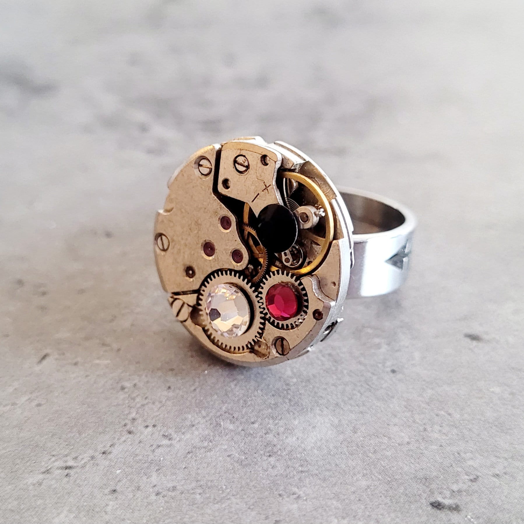 Gothic Steampunk Swarovski Crystal Clock Gear Mechanism Size 5 Ring - Etsy