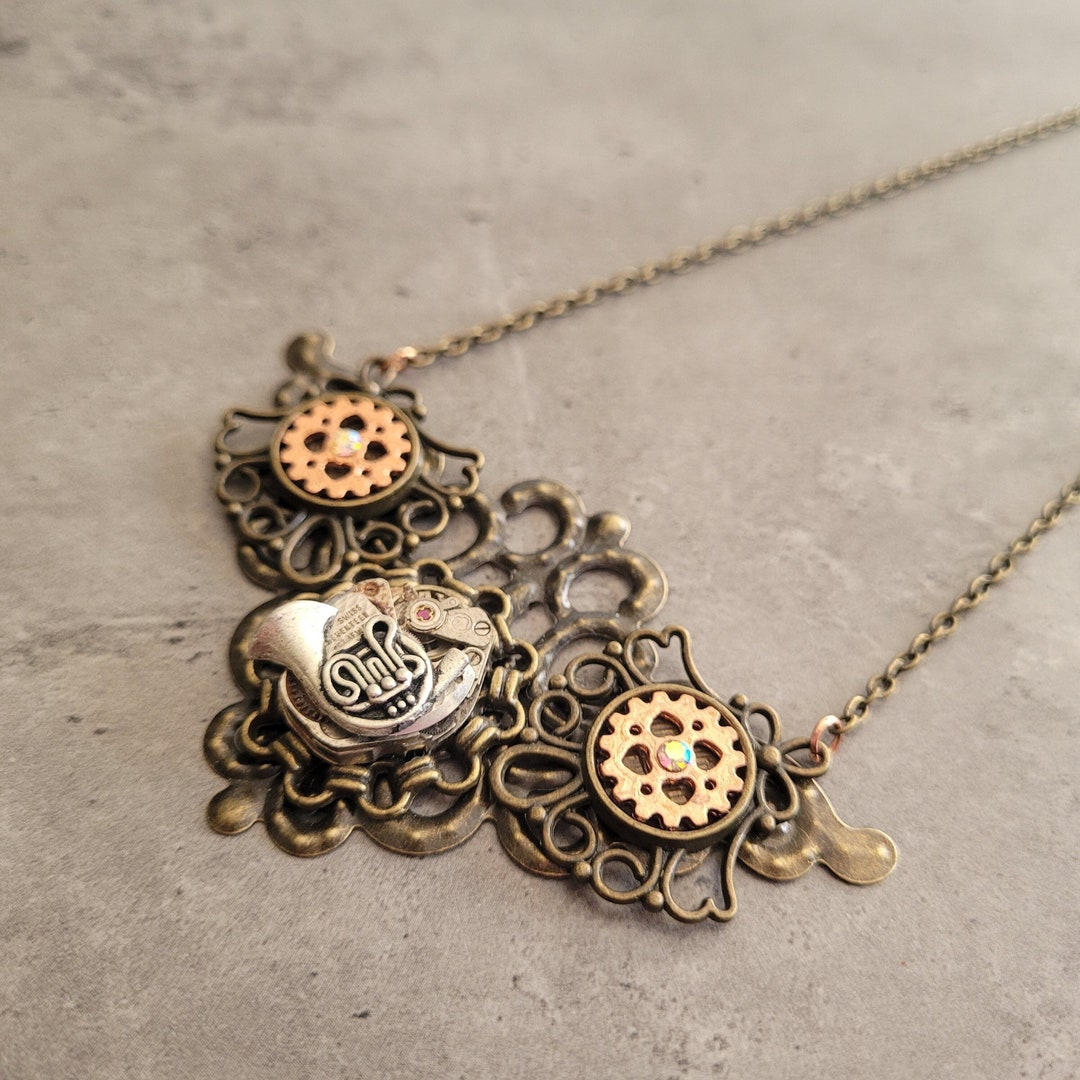 Gothic Steampunk Filigree Cog Gear Music French Horn Clock Mechanism ...