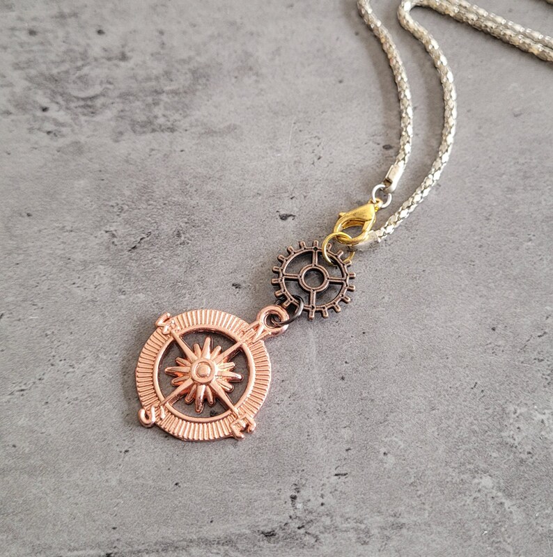 Gothic Steampunk Travel Compass Clock Gear Charm Pendant Necklace - Etsy